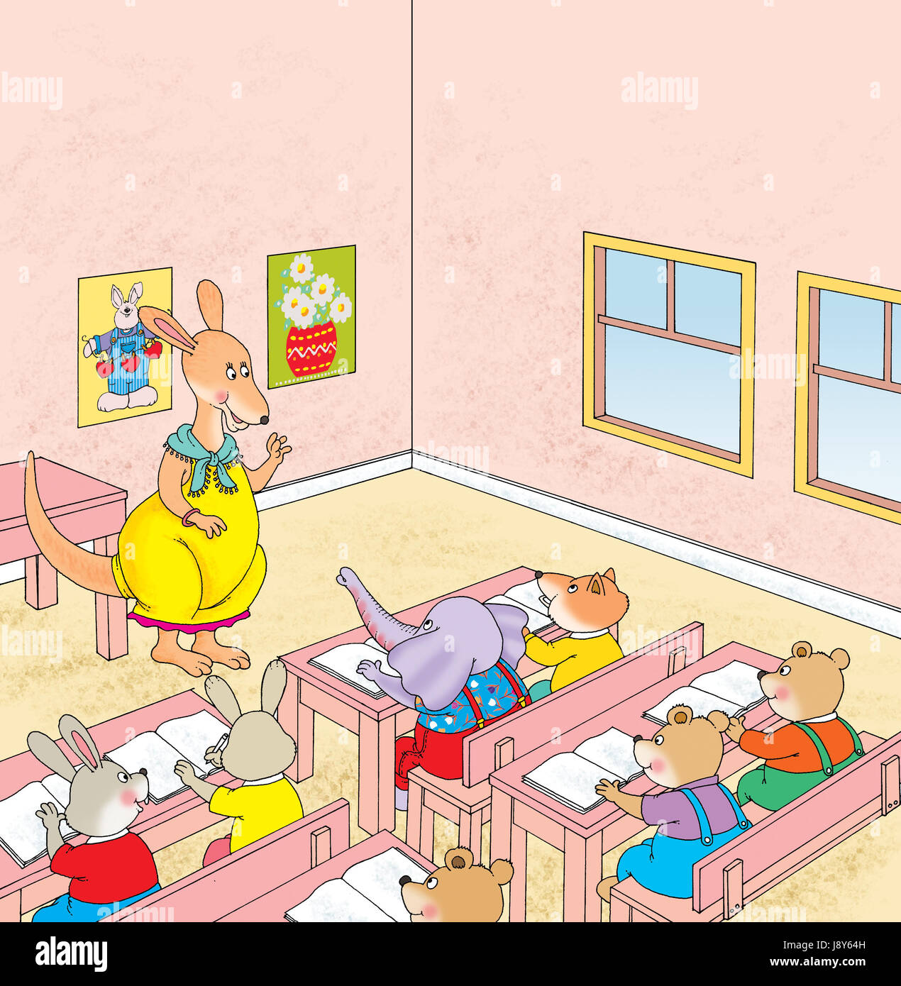 Baby animals learning in classroom Stock Photo - Alamy