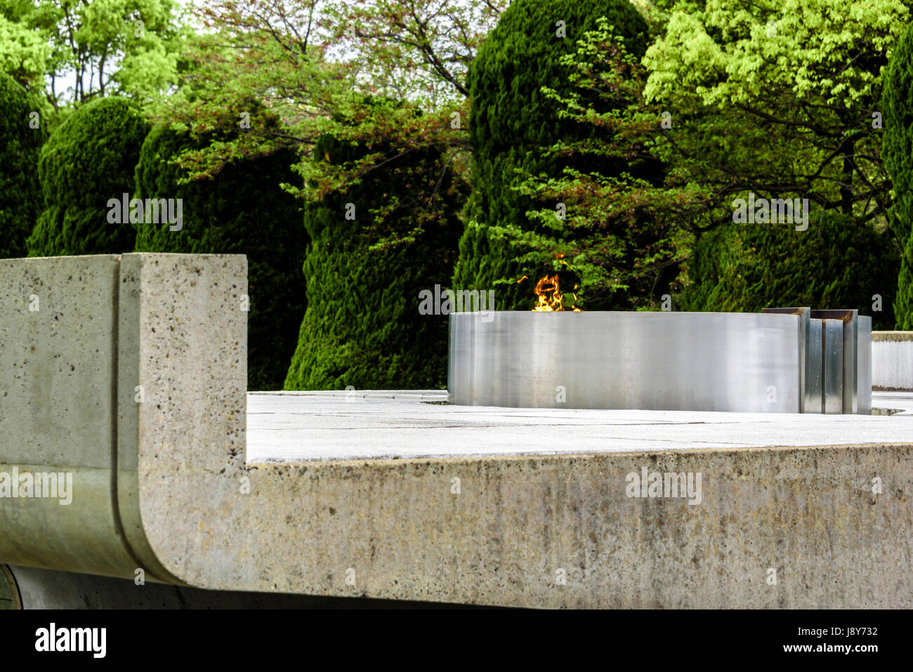Peace flame in Hiroshima Peace Park. WW2 a-bomb memorial Stock Photo ...