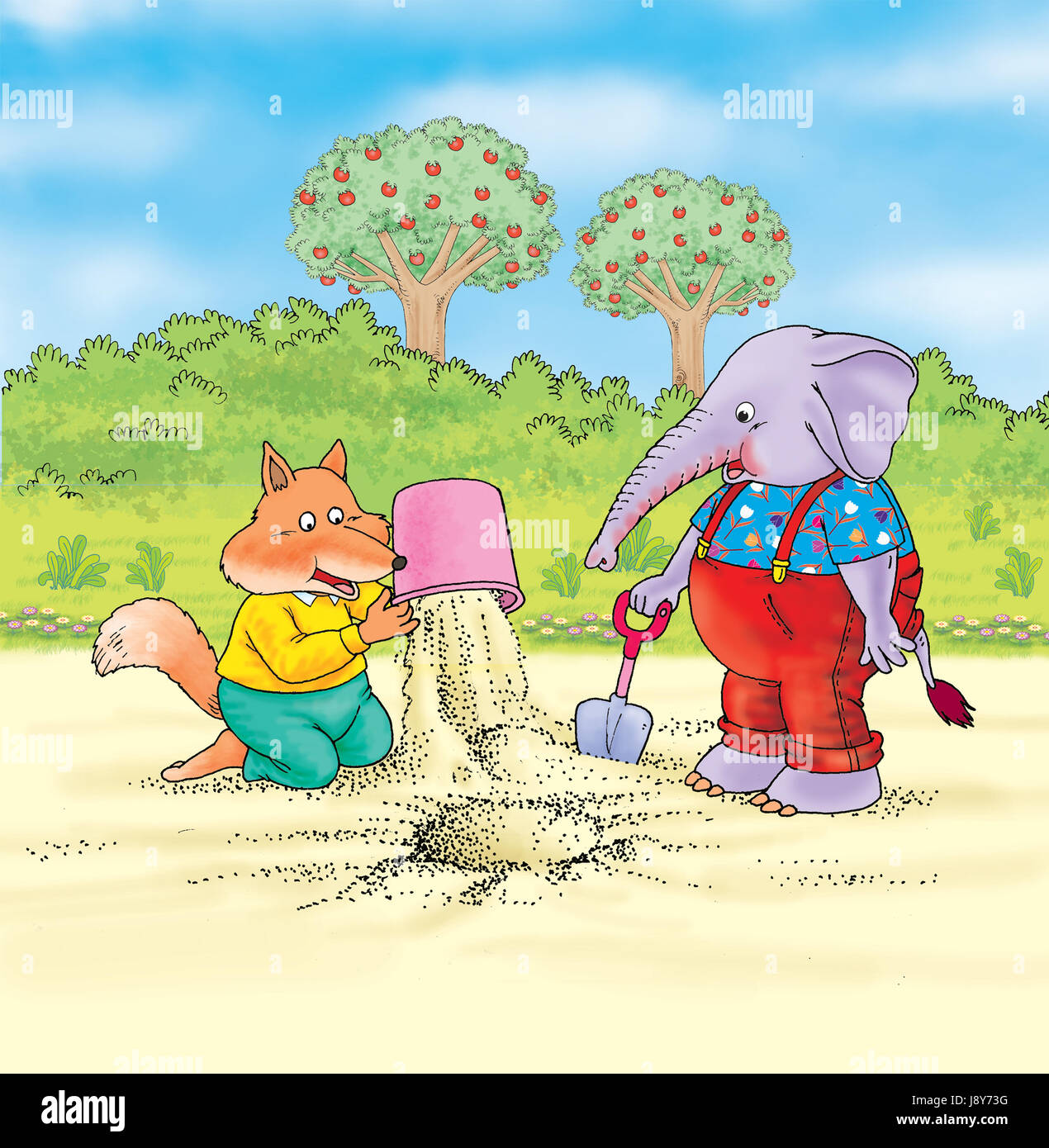 Baby elephant and little fox playing in sandpit Stock Photo - Alamy