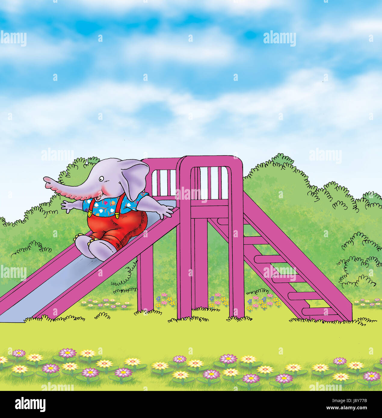 Baby elephant playing on slide Stock Photo - Alamy