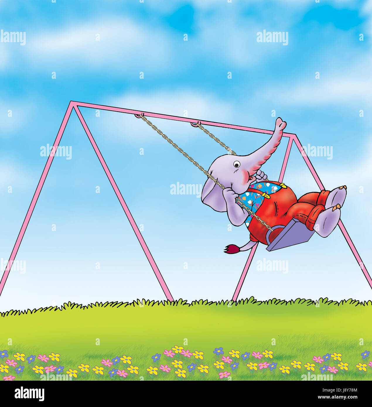 Little elephant playing on swing Stock Photo - Alamy