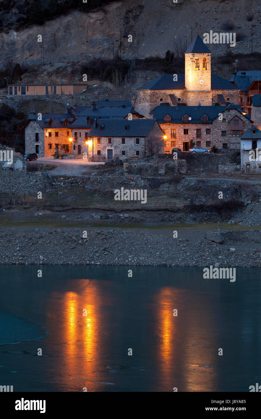 houses, church, stone, night, nighttime, lights, tourism, europe, spain ...