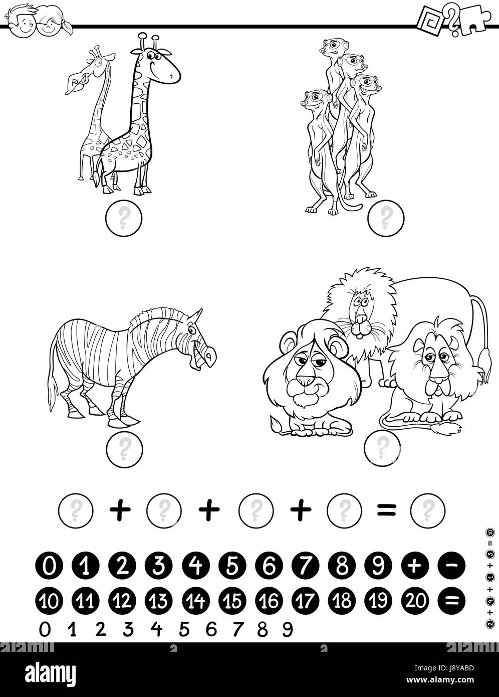 Black and White Cartoon Illustration of Educational Counting ...