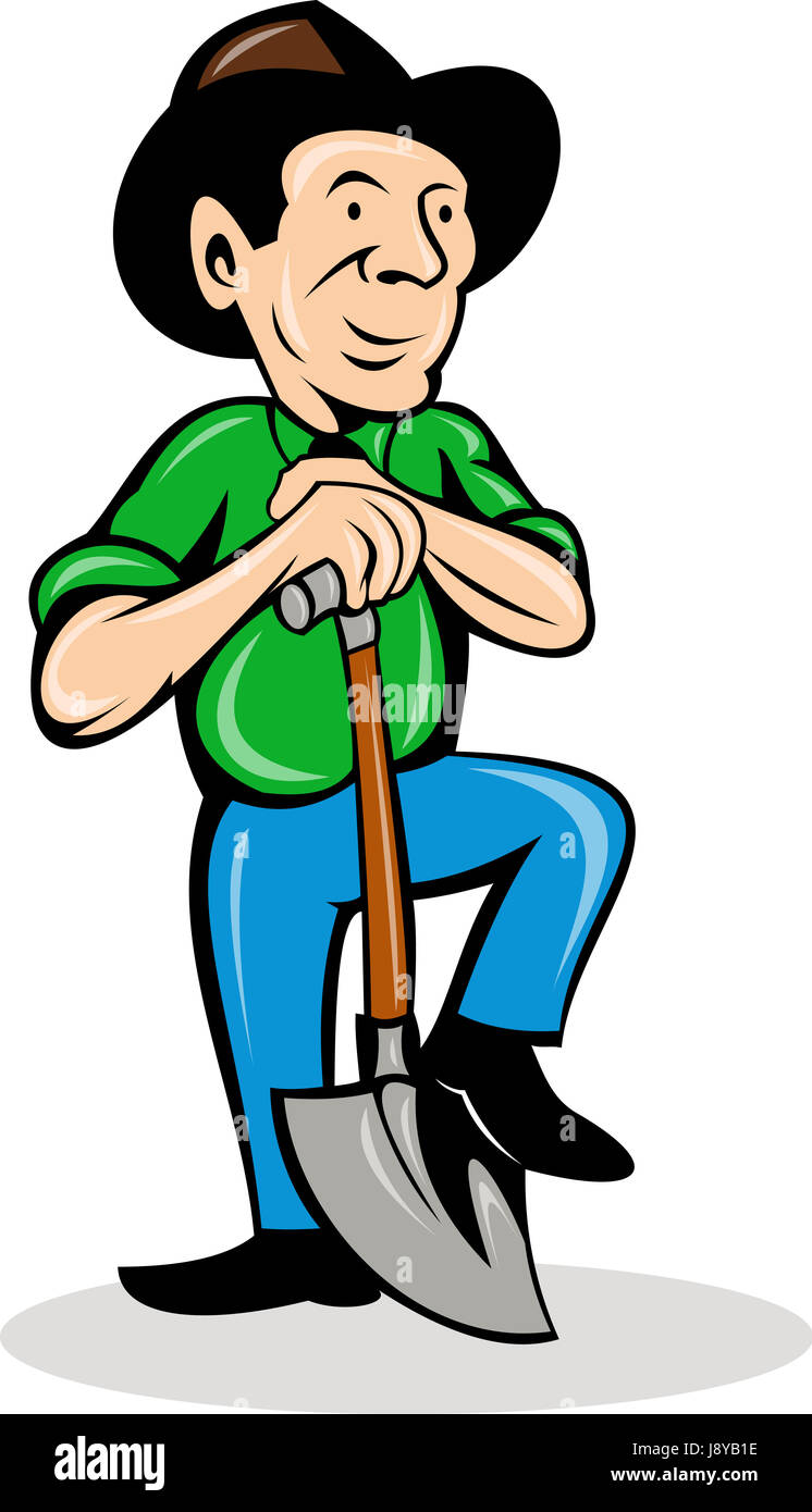 male, masculine, hat, illustration, standing, farmer, shovel, cartoon ...