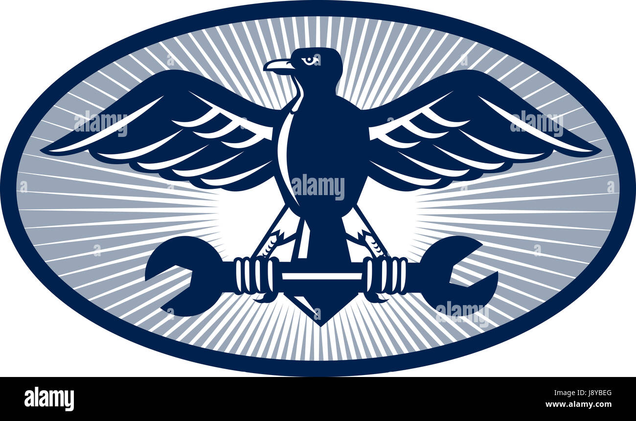 tool, bird, illustration, eagle, possession, holding, oval, wrench ...