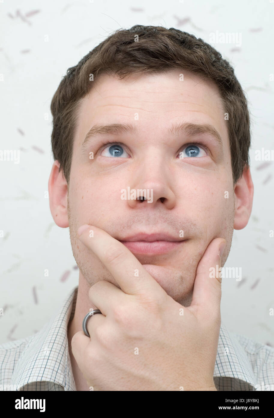 blue, hand, male, masculine, portrait, eyes, posing, looking up ...