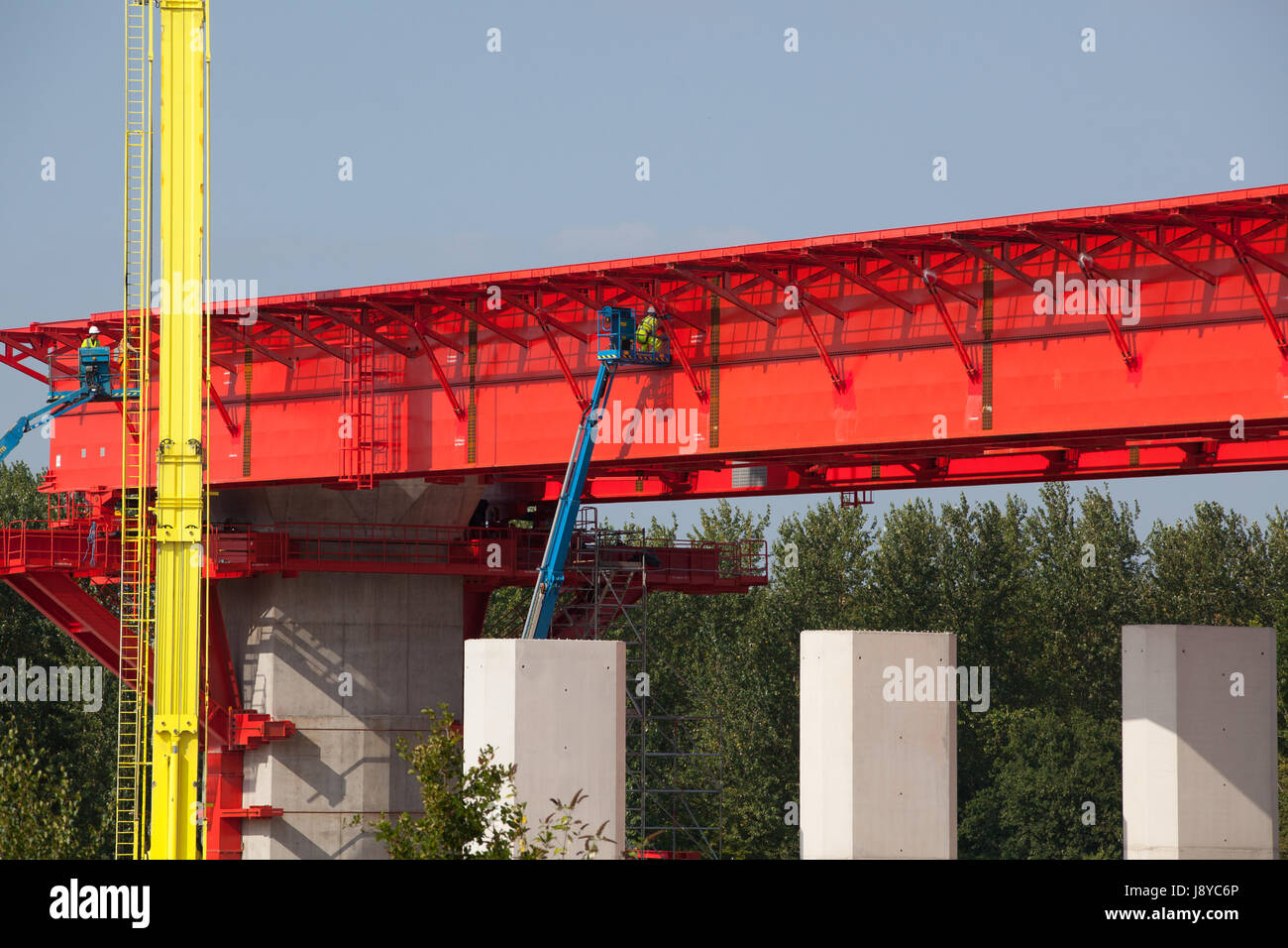 Road building near Merseyside where huge steel girders are placed on ...
