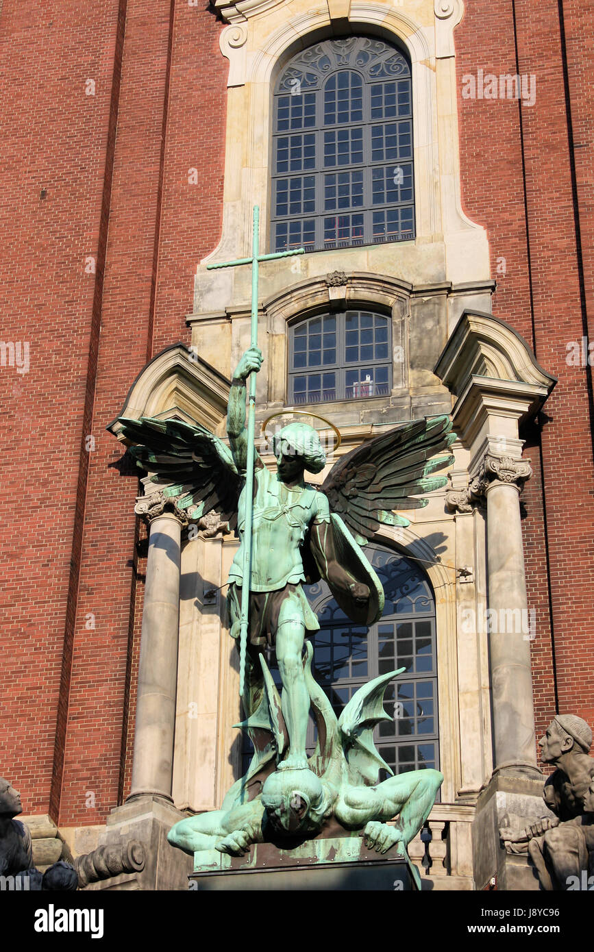 sculpture, angel, angels, hamburg, archangel, historical, church ...