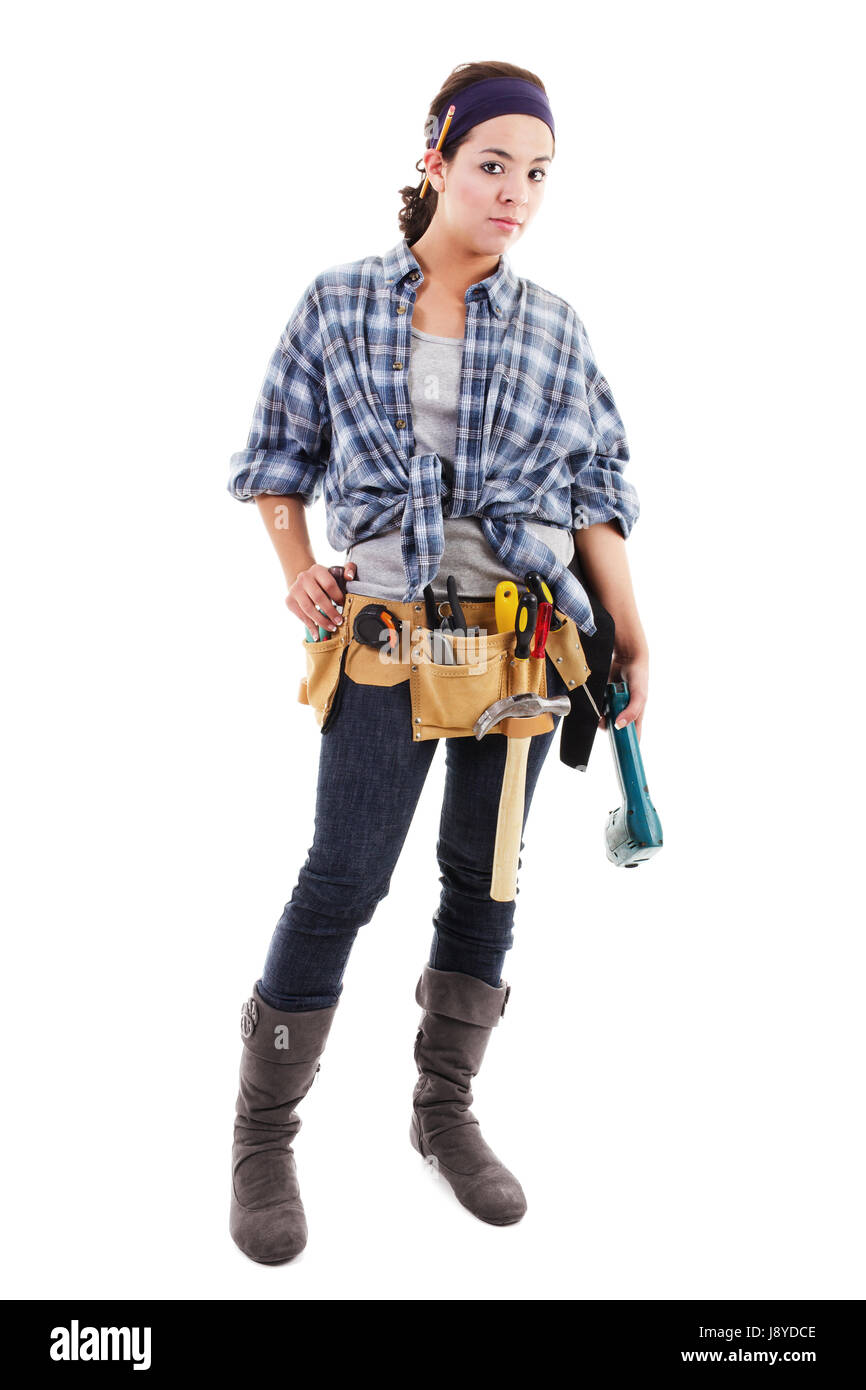 woman, isolated, cut out, improvement, handyman, white, cut it out ...