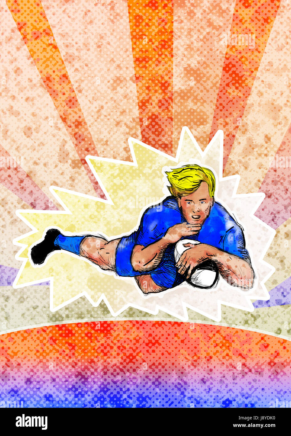 ball, male, masculine, illustration, dive, player, try, score, diving ...