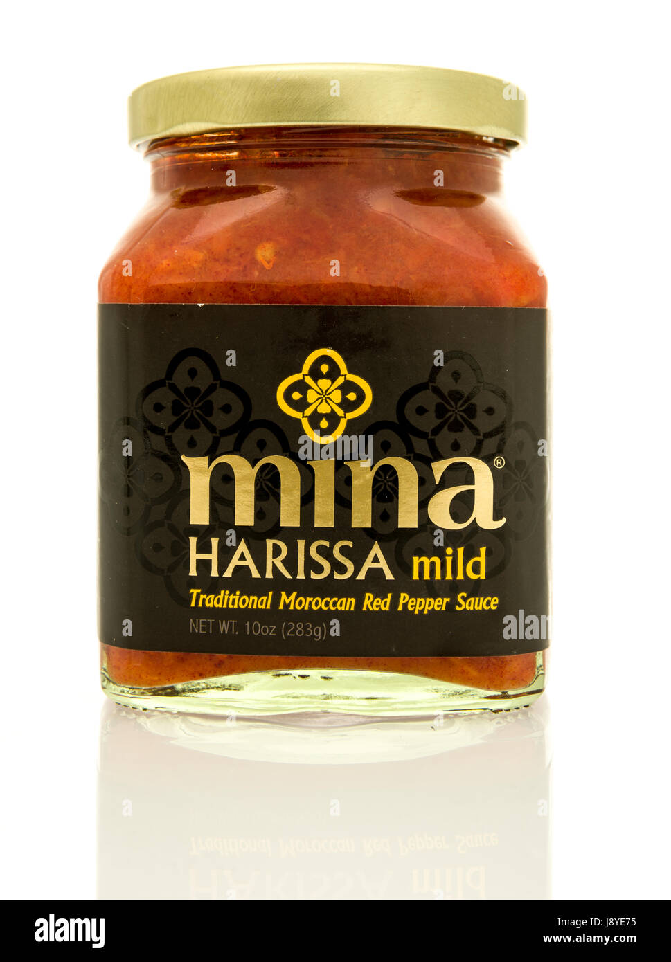 Winneconne, WI - 16 May 2017: A bottle of Mina harissa mild Moroccan ...