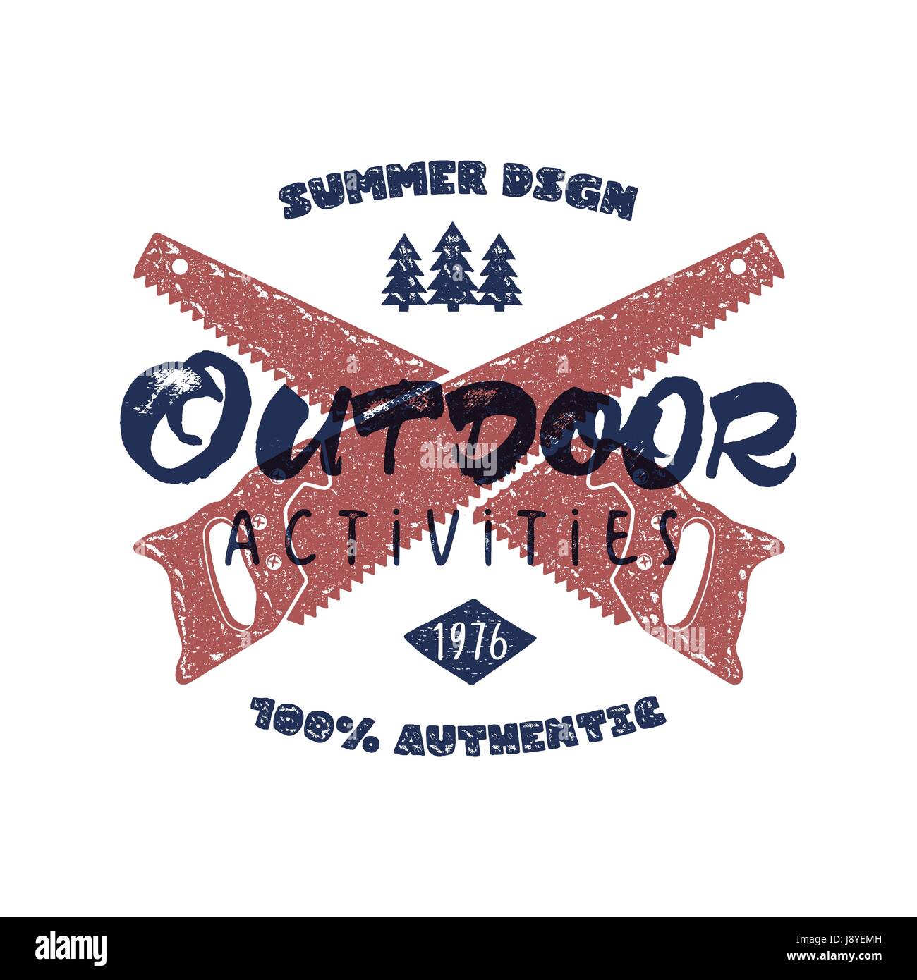 Outdoor activities retro poster. Summer authentic design with crossed ...