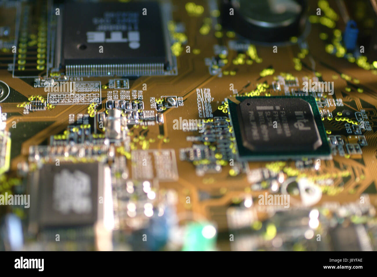 Close-up of the pcb track of a desktop computer motherboard detail cpu ...