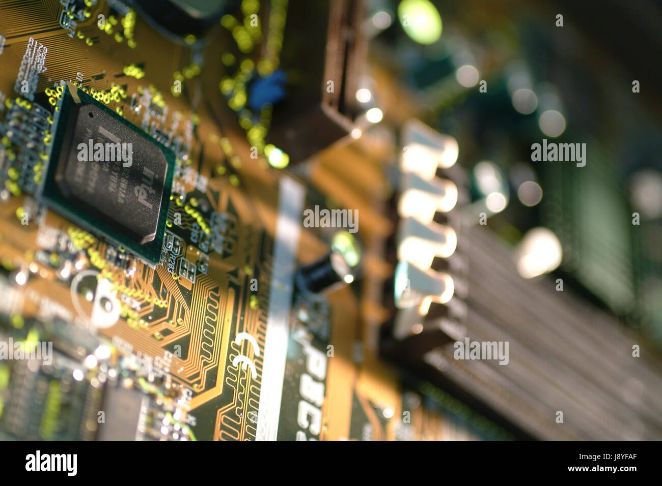 Close-up of the pcb track of a desktop computer motherboard detail cpu ...