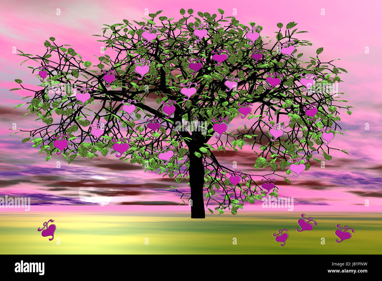 tree, graphic, hearts, heart, pink, symbolic, tree, graphic, trunk ...