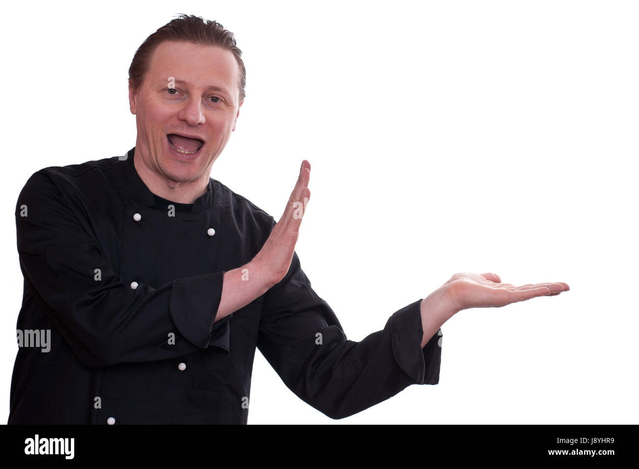 funny cook laughs and holds with his hands firmly Stock Photo - Alamy