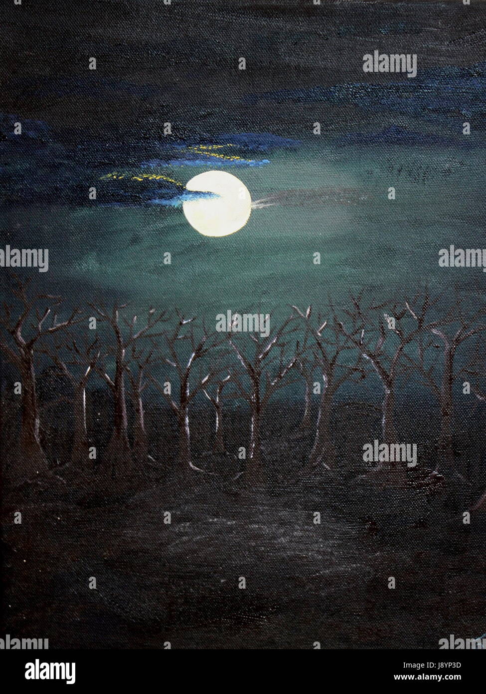 Moonlight forest painting hi-res stock photography and images - Alamy