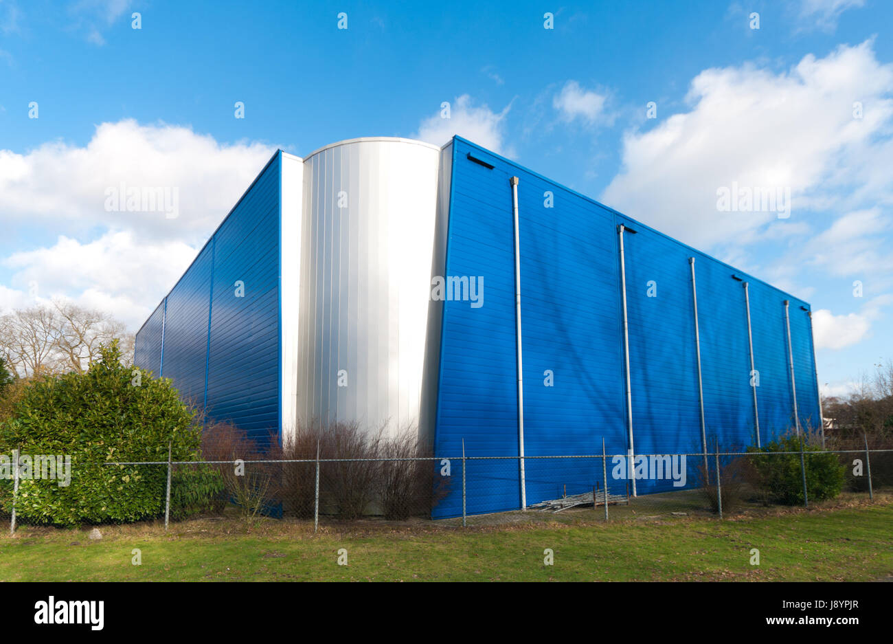 blue, modern, modernity, industrial, new, warehouse, building, blue ...