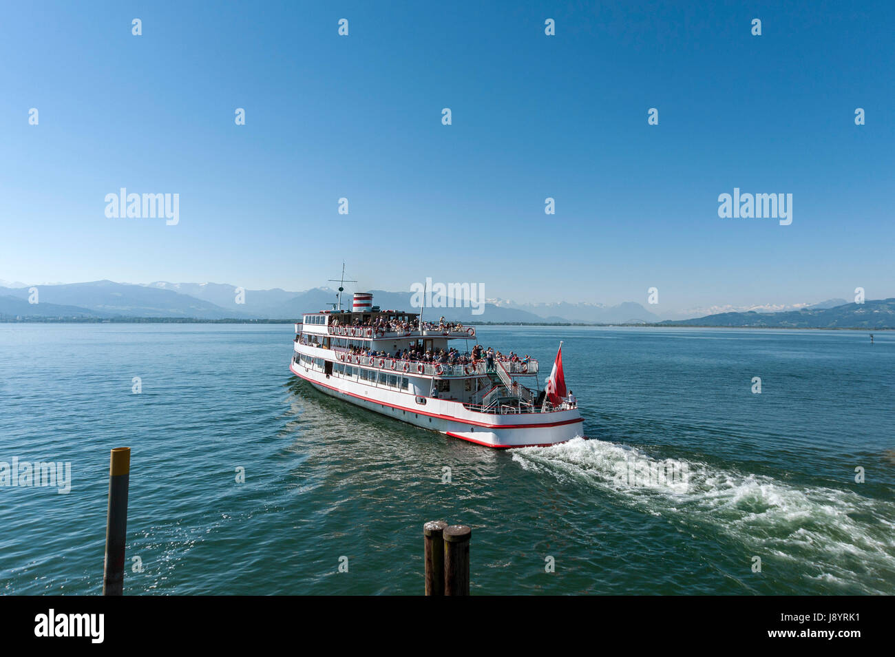 MS Austria is leaving Lindau Harbour, Bodensee, Germany, Europe Stock ...