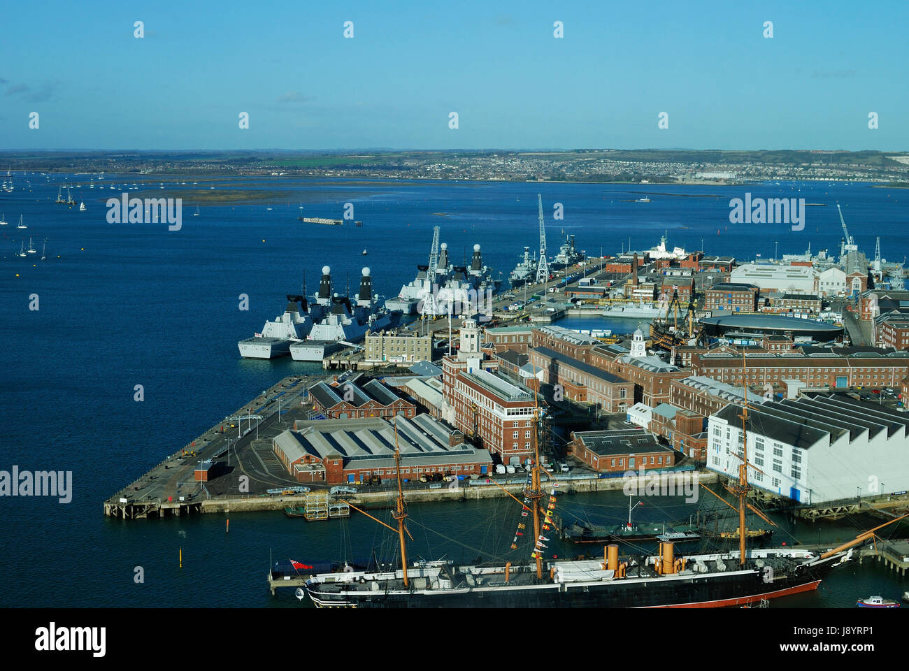 navy, dockyard, england, marine, buildings, horizon, harbor, sight ...