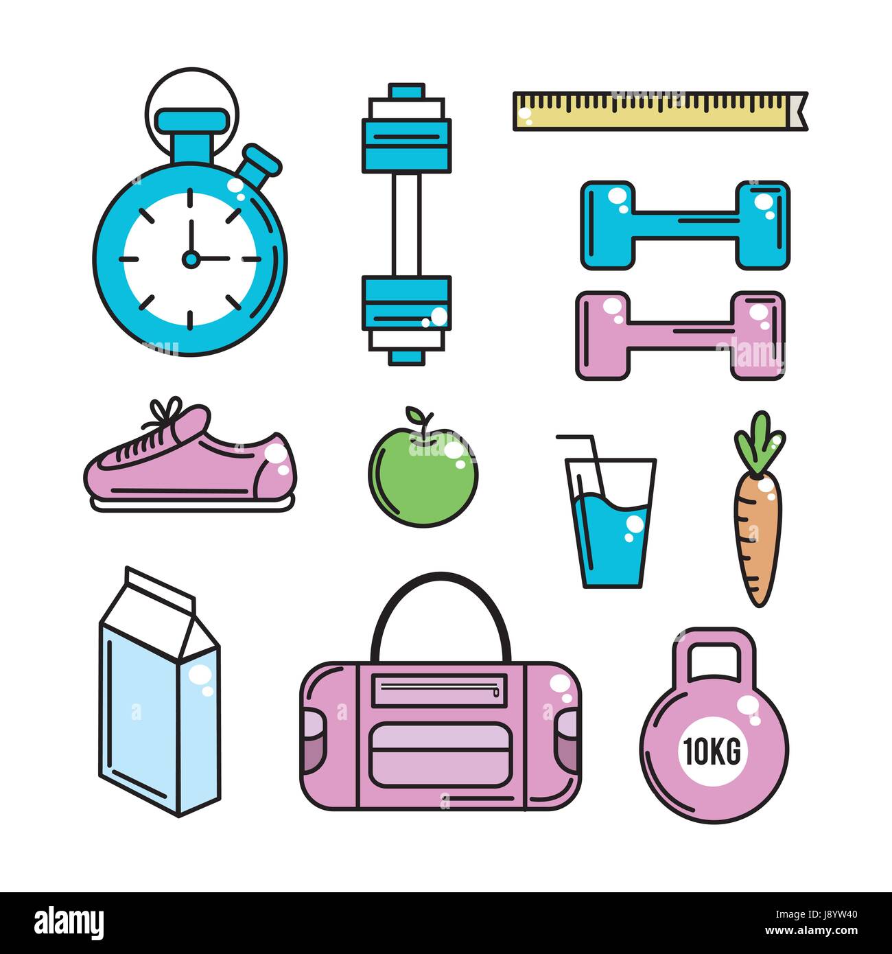 healthy lifestyle tools icons to practice exercise Stock Vector Image ...
