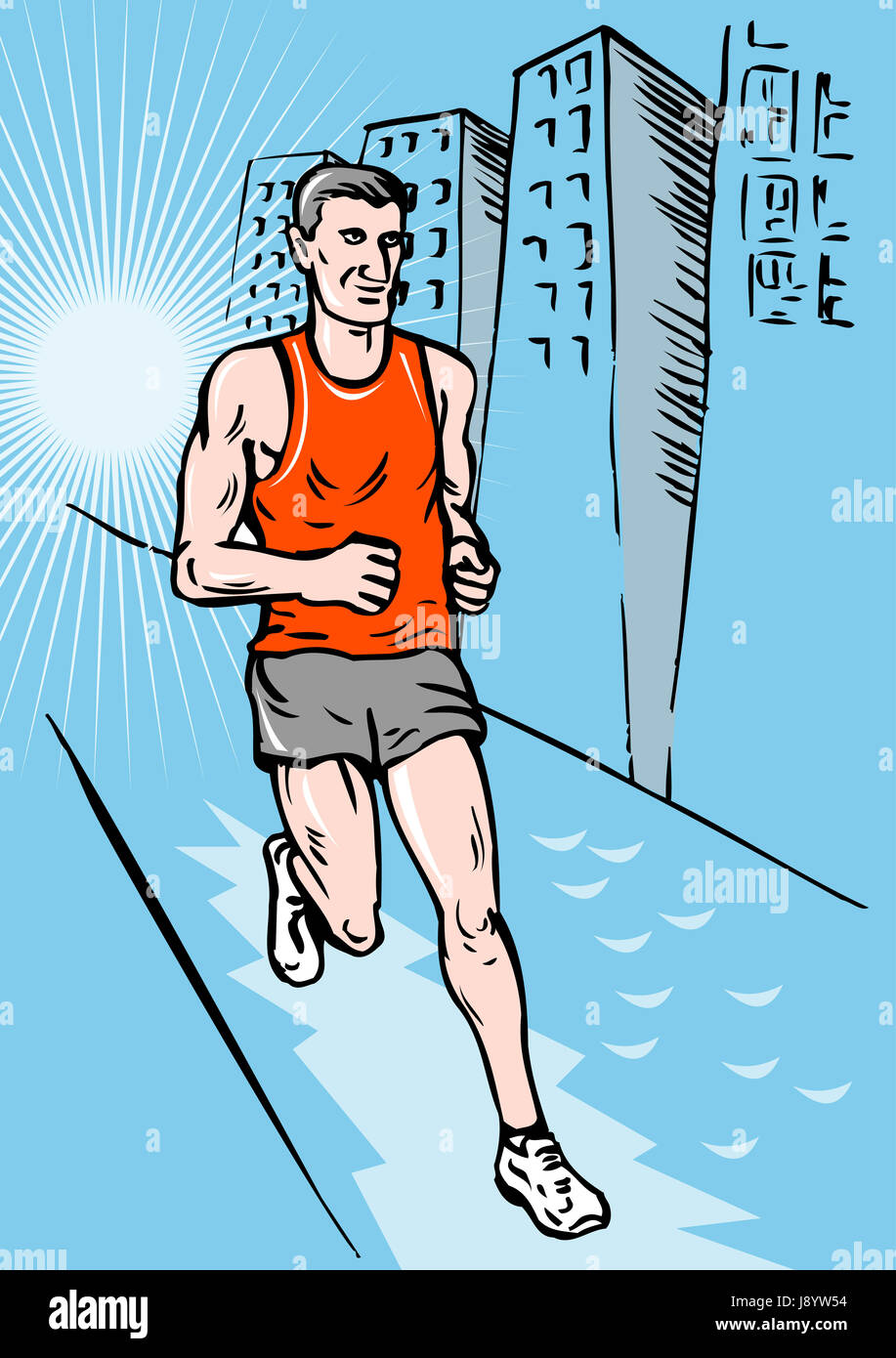 sport, sports, male, masculine, illustration, jogging, exercise, urban ...