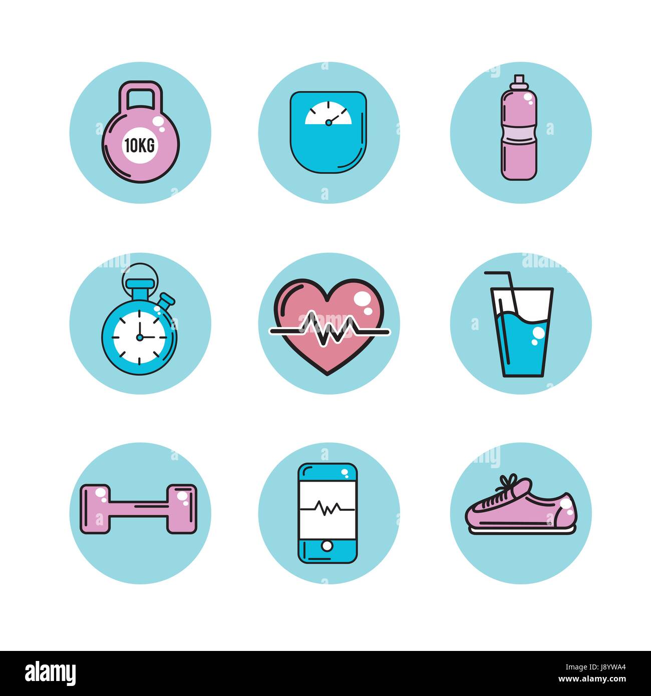 healthy lifestyle tools icons to practice exercise Stock Vector Image ...