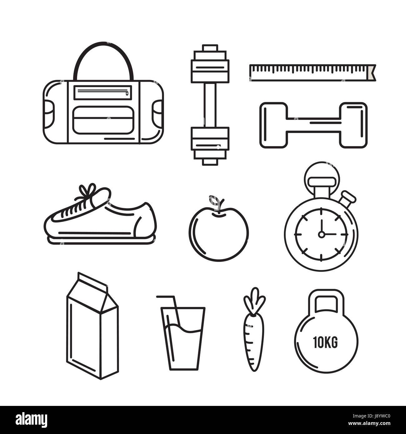 healthy lifestyle tools icons to practice exercise Stock Vector Image ...