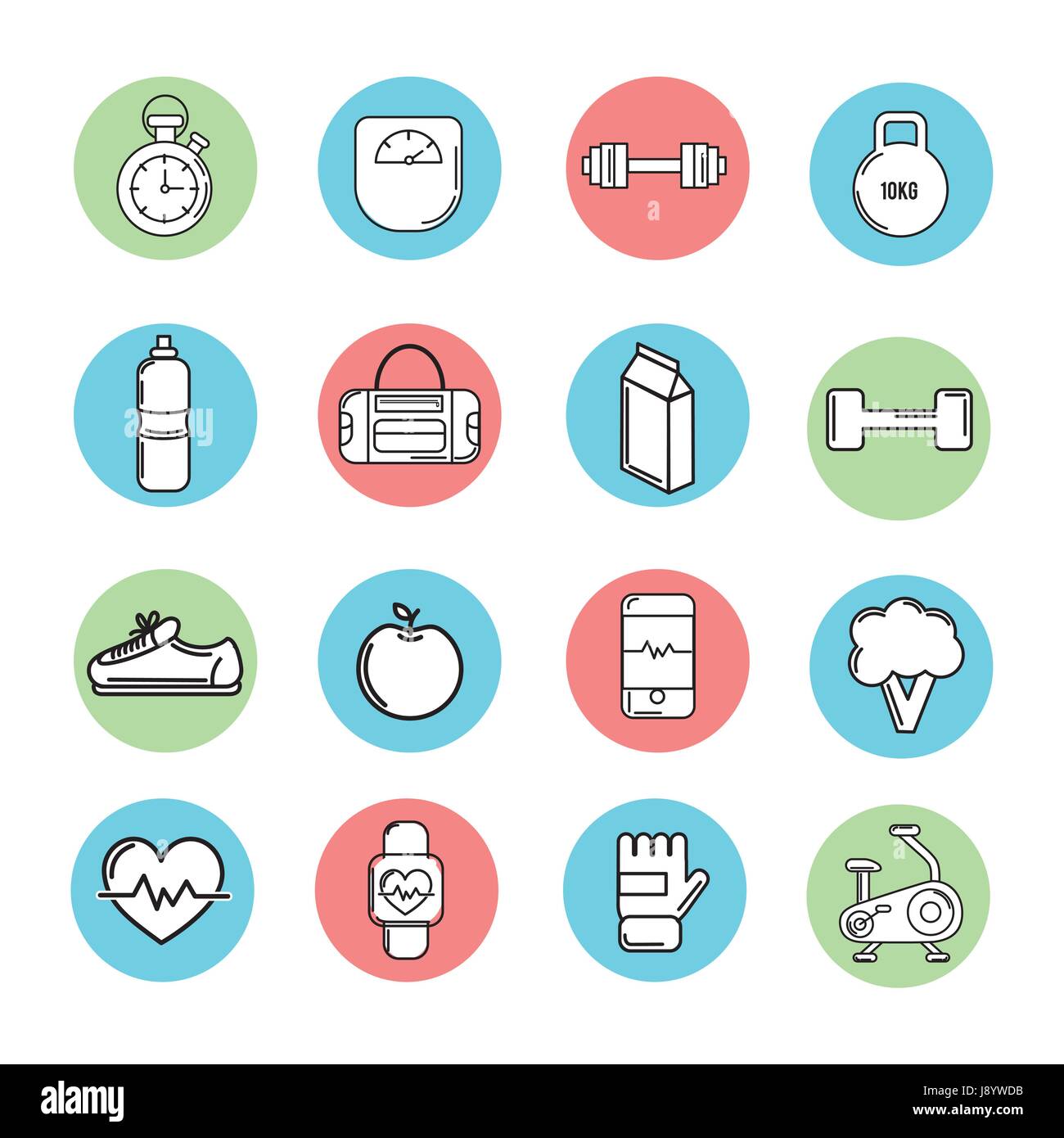 healthy lifestyle tools icons to practice exercise Stock Vector Image ...