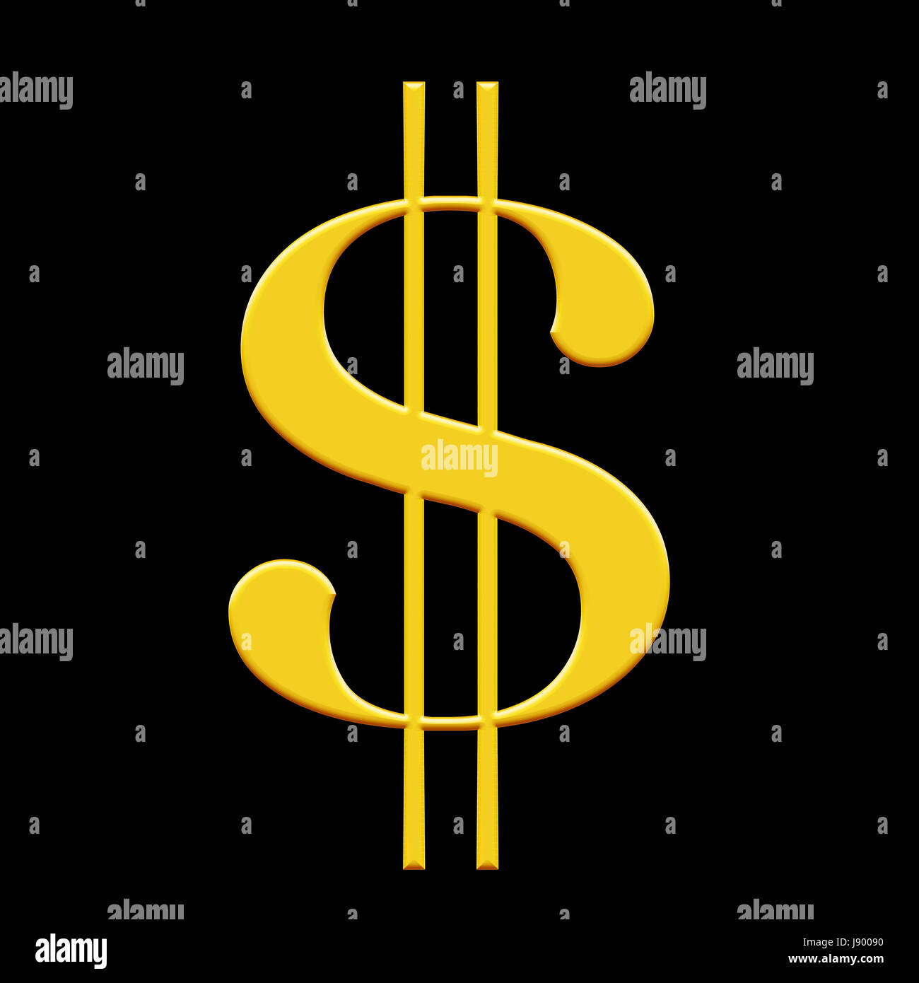 Golden American dollar symbol isolated against the black background ...