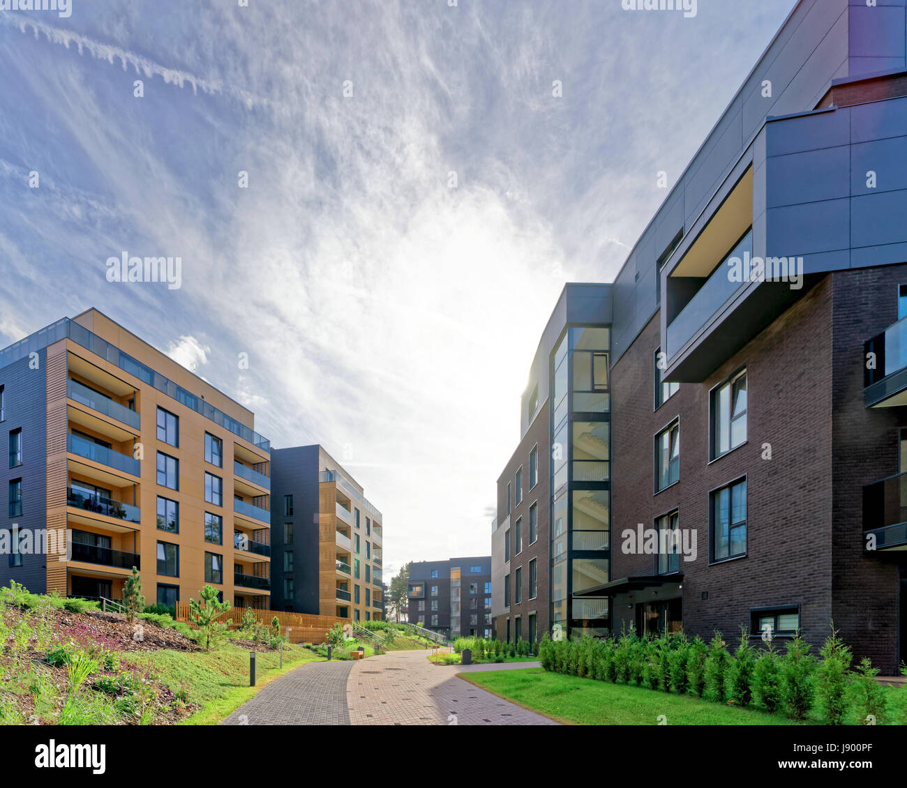 Modern architectural complex of apartment residential buildings. And ...