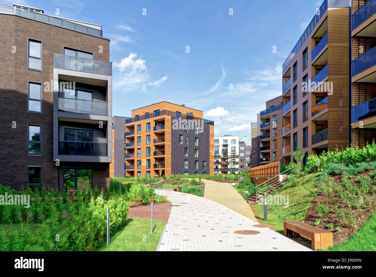 Modern european architecture of residential building quarter. And ...