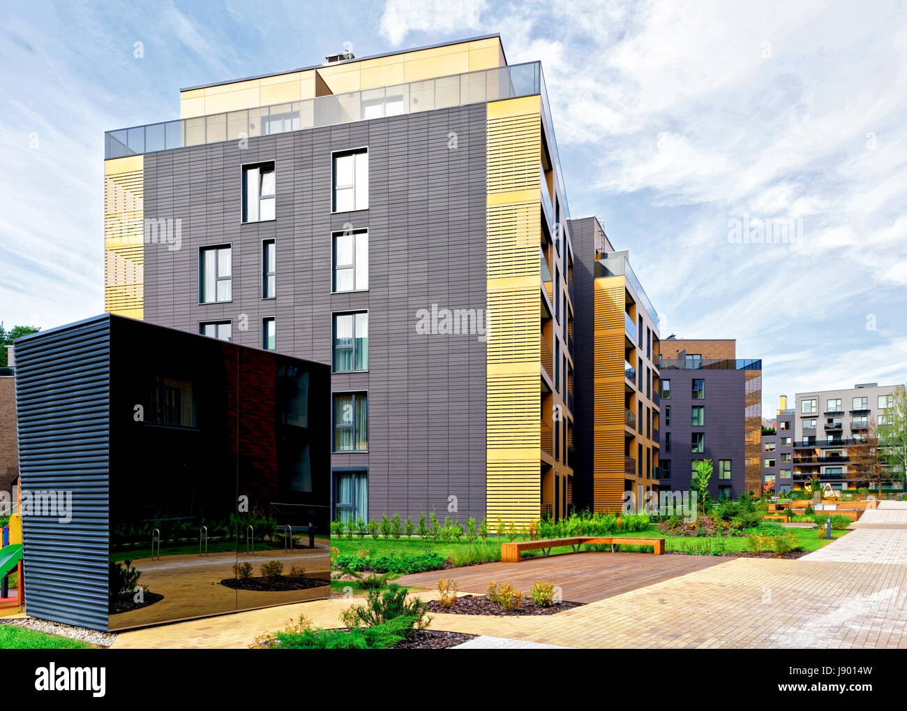 Modern terraced complex of residential buildings. And outdoor ...