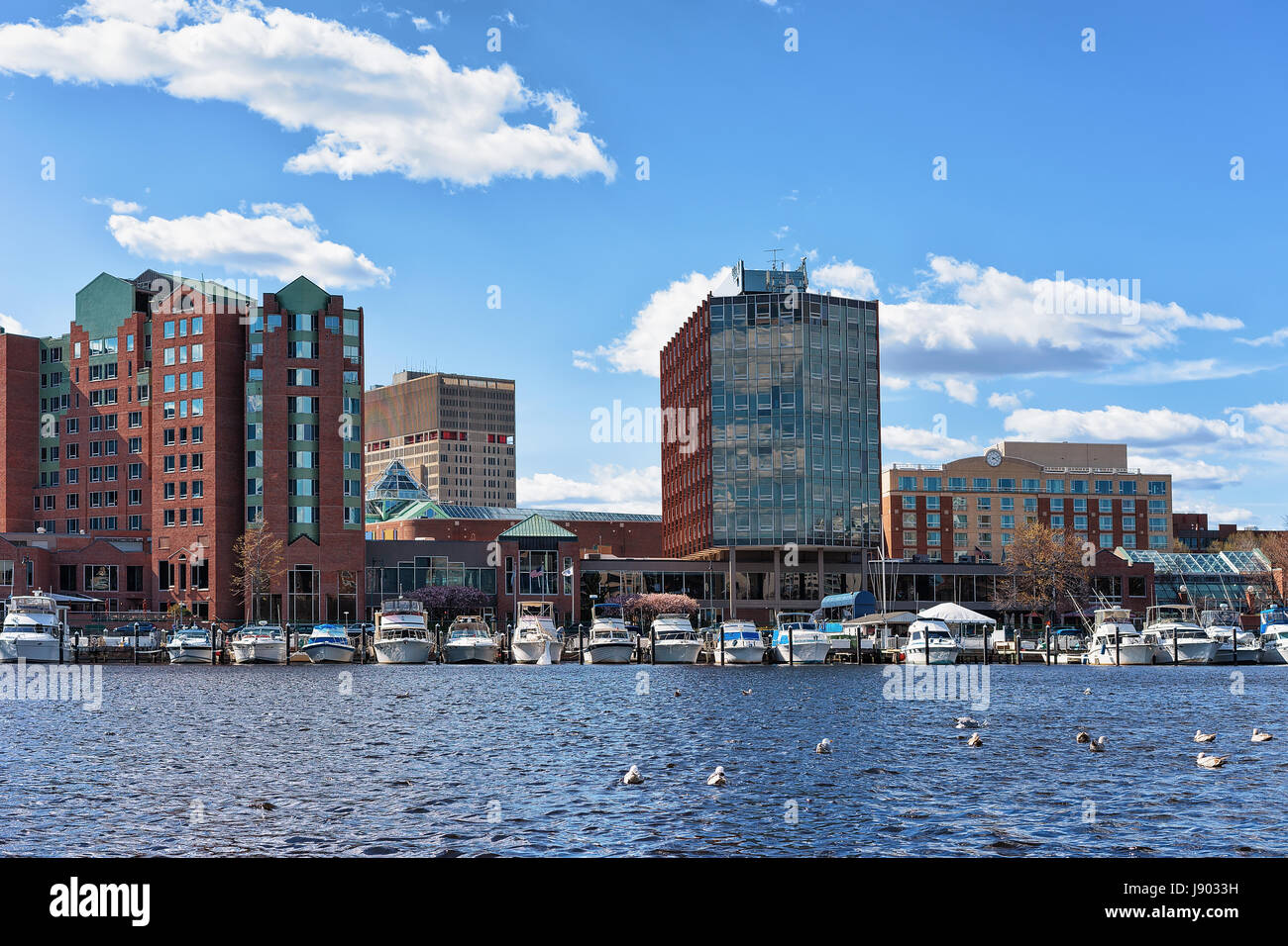 Pier 6 with sailboats in Charles River of Boston, MA, USA Stock Photo ...