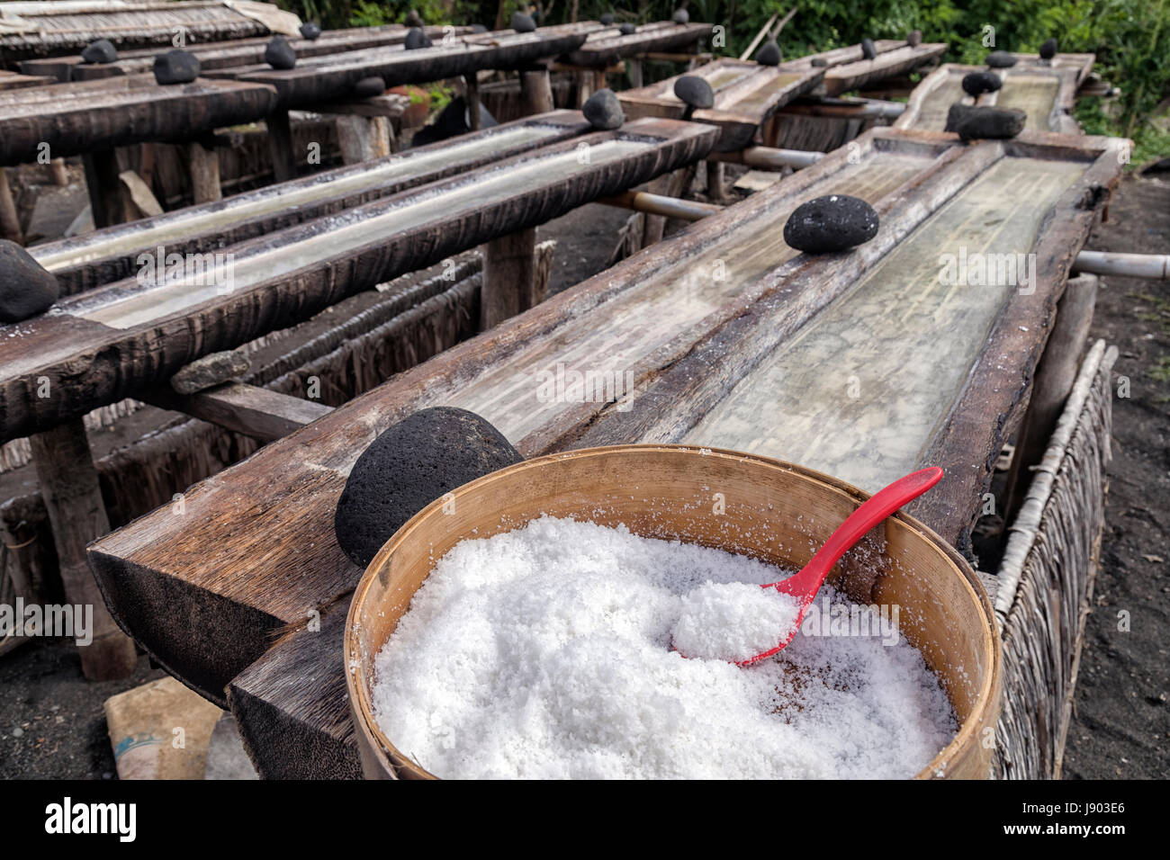 traditional salt making, Pantai Belatung, Bali, Indonesia, Asia Stock ...