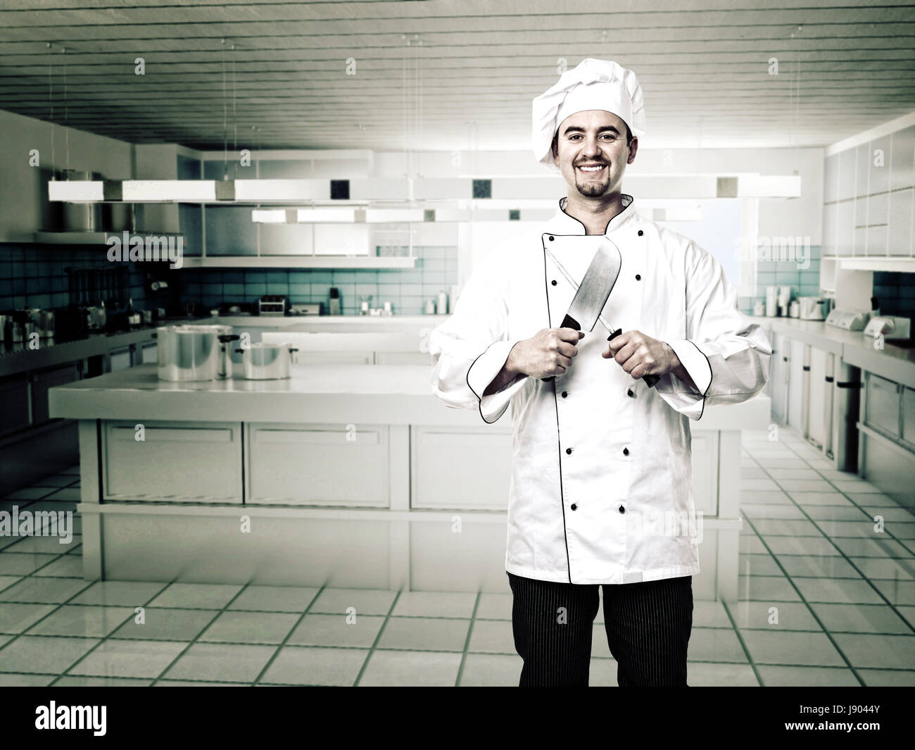 modern, modernity, uniform, metal, kitchen, cuisine, chef, man, laugh ...