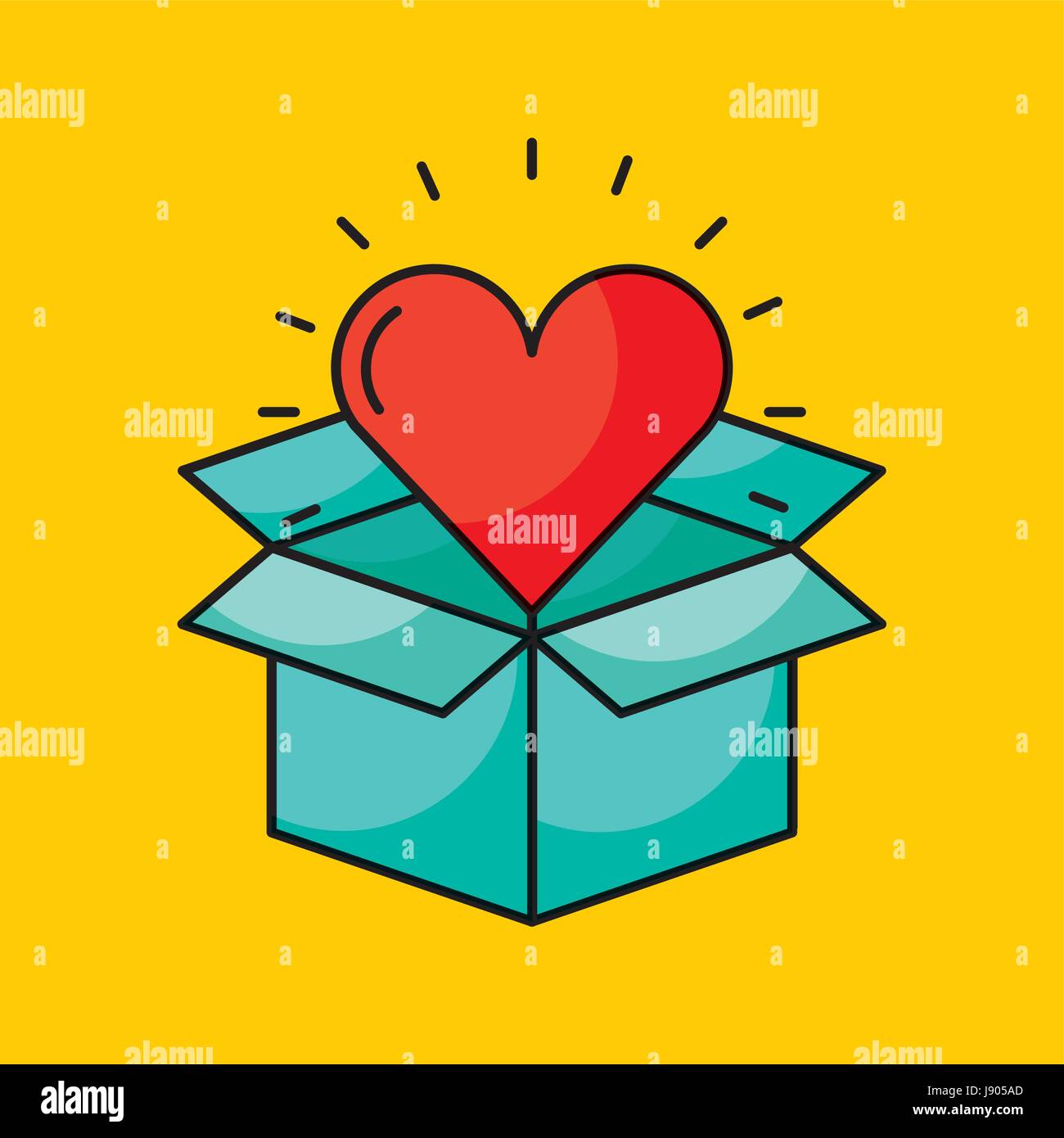 cardboard box with heart cartoon coming out concept image Stock Vector ...