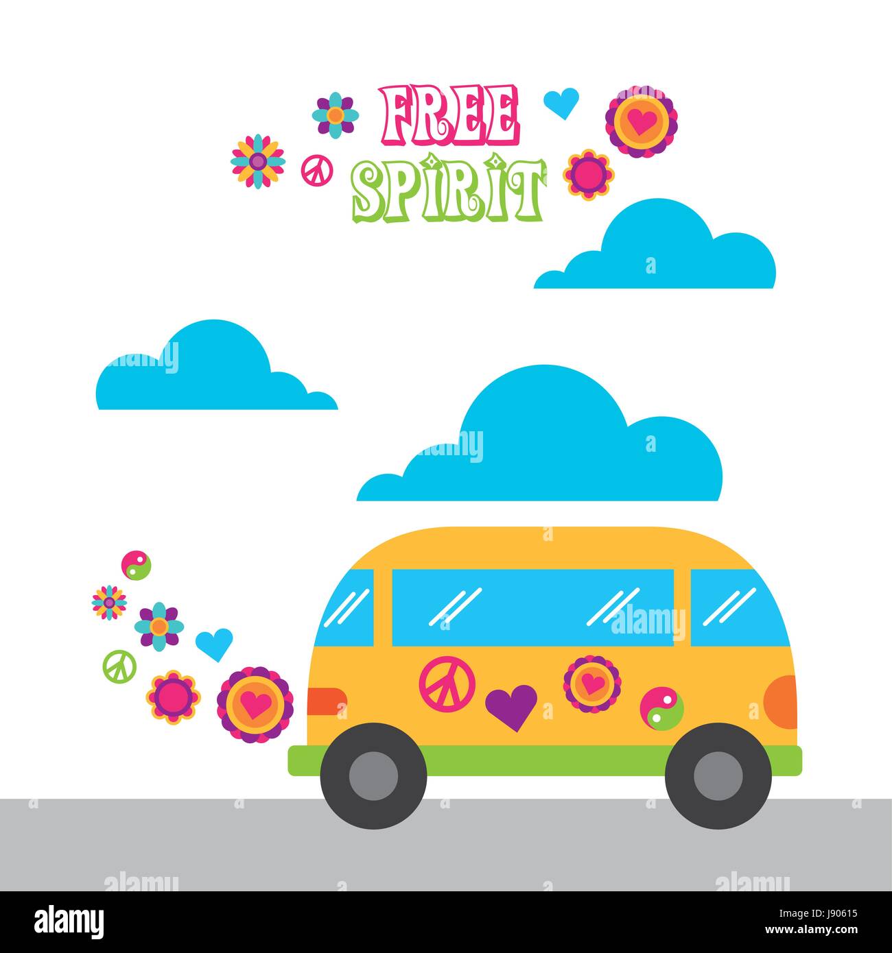 bus hippie scenery cartoon Stock Vector Image & Art - Alamy
