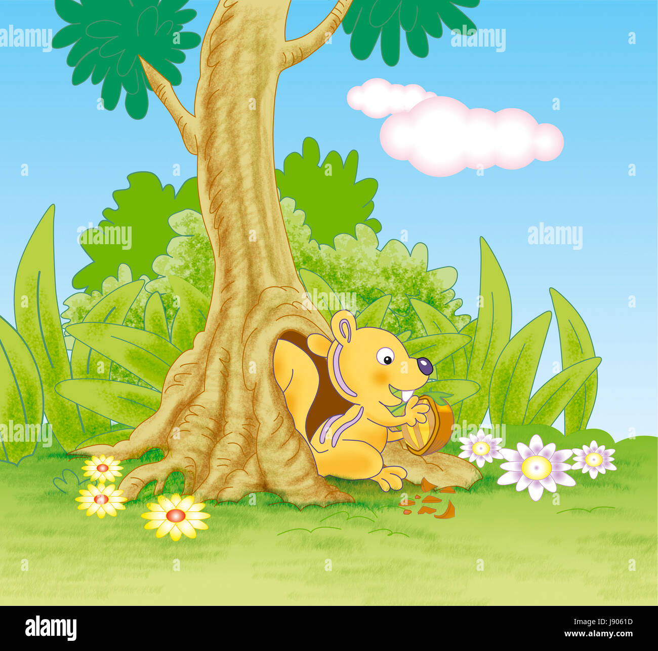 Cartoon Squirrel In A Tree Hole