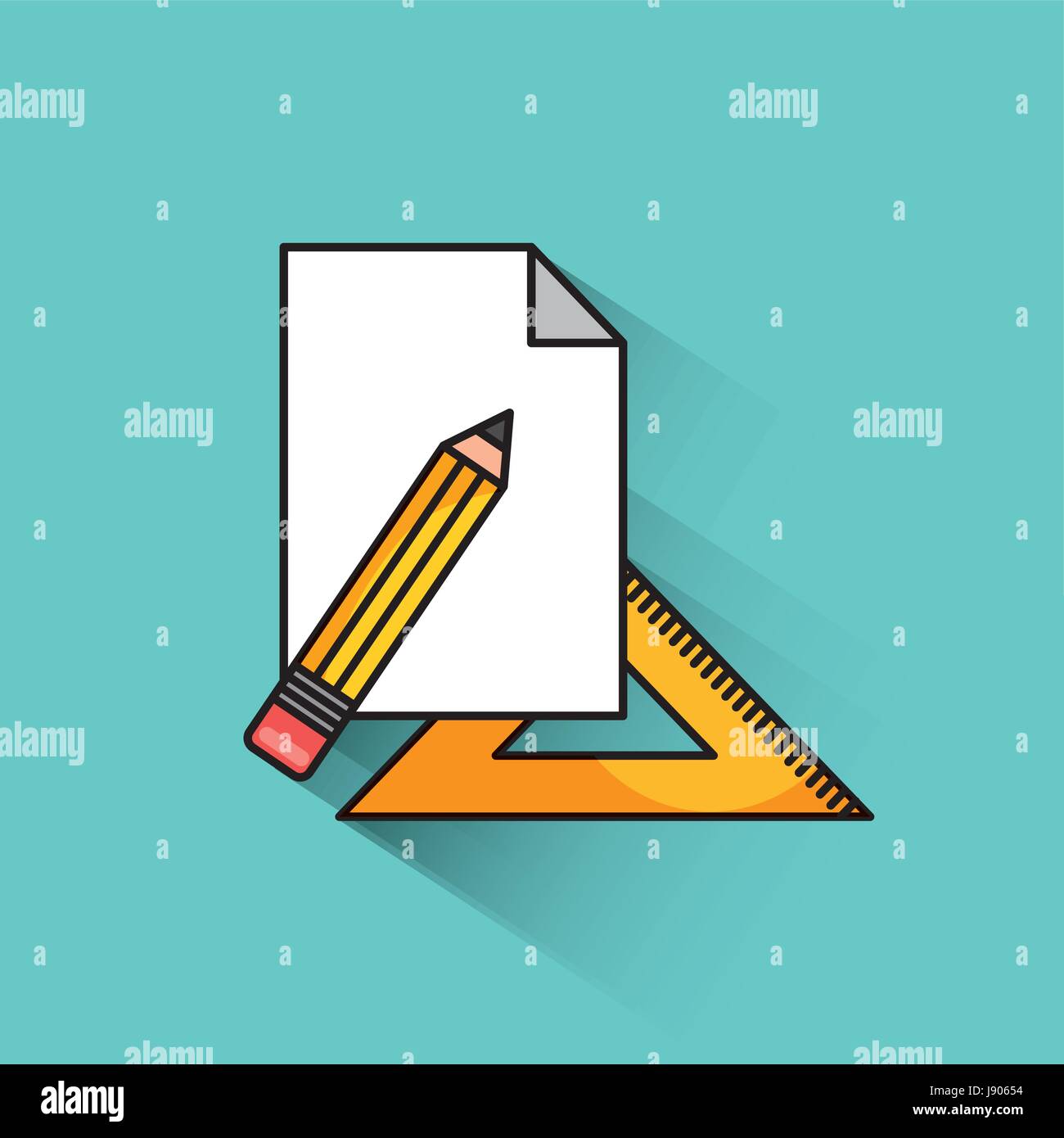 Pen ruler pencil book desk school Stock Vector Images - Alamy