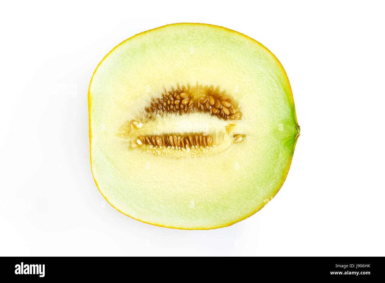 Half of sweet ripe muskmelon (galia melon) isolated on white background ...
