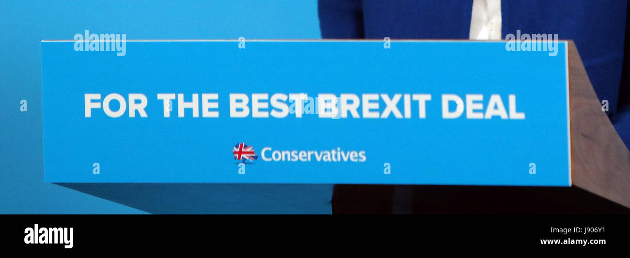 A detail of the phrase on the lectern used by Prime Minister Theresa ...