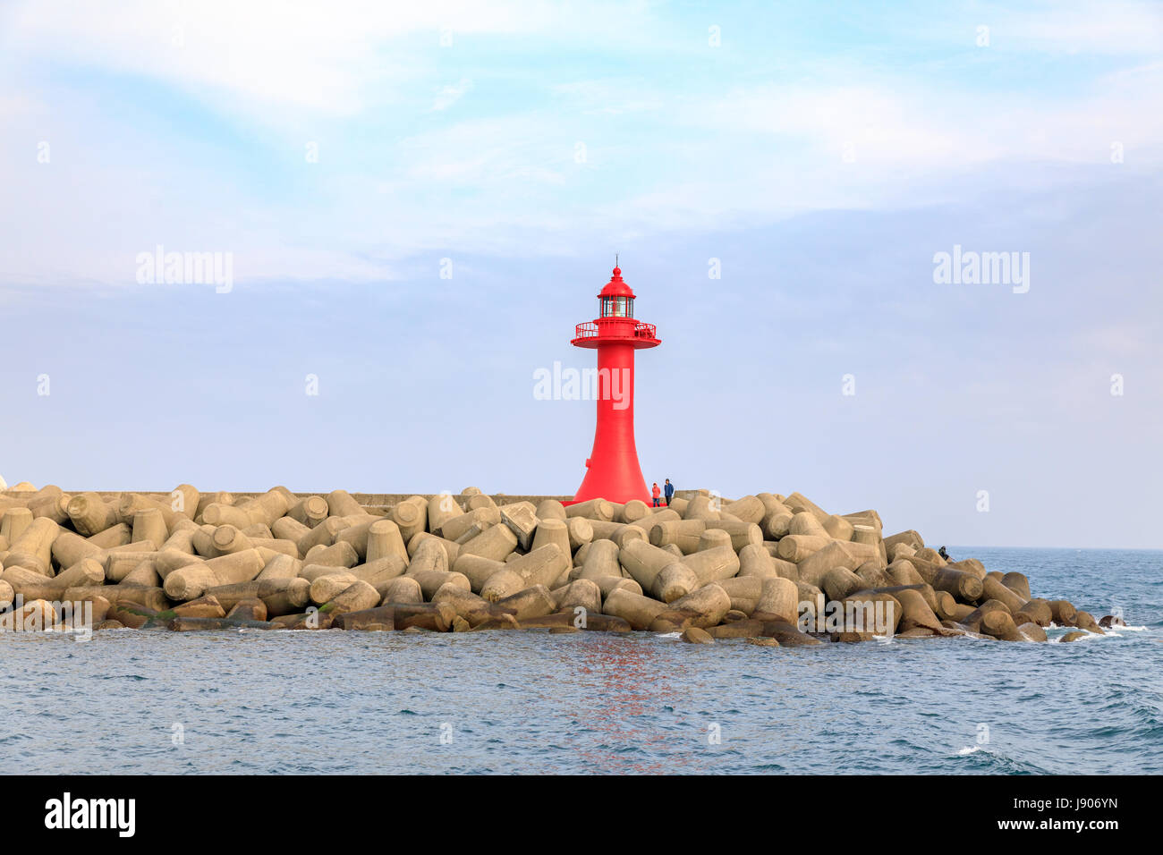 Red lighthouse at Sea of Jeju island in South Korea Stock Photo - Alamy