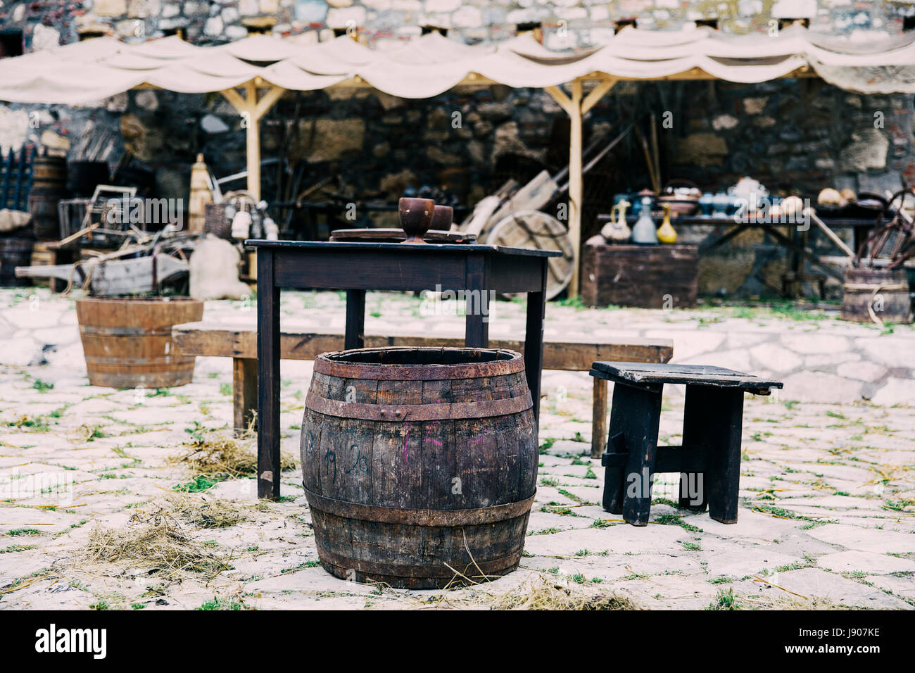 Detail of the vintage medieval traditional equipment Stock Photo - Alamy