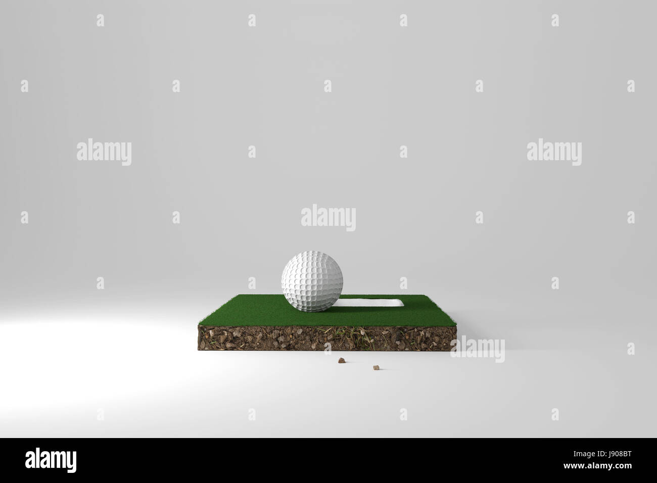 3d rendering of cross section from golf course with ball and hole on it ...