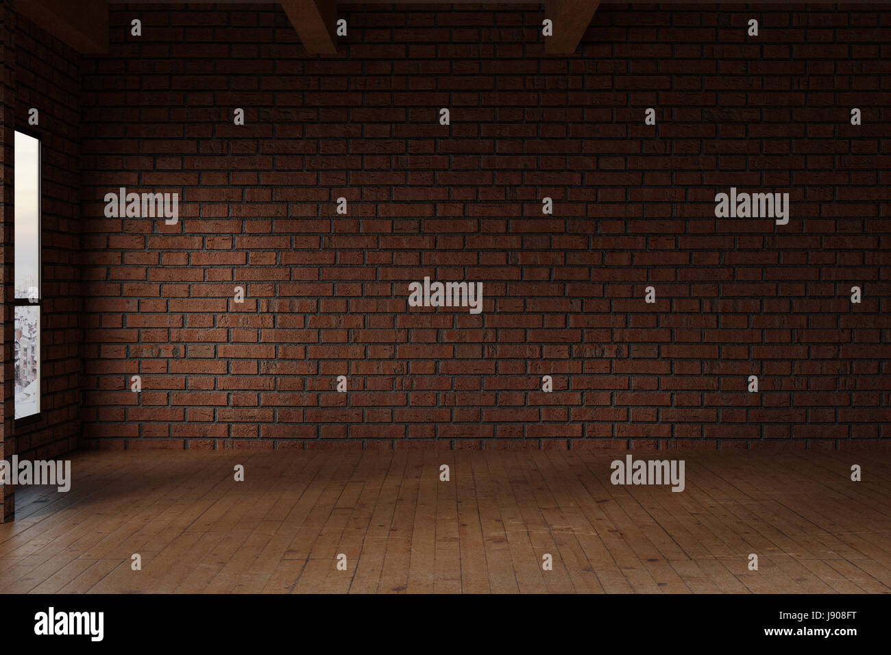 3d rendering of empty studio room with red bricks wall Stock Photo - Alamy