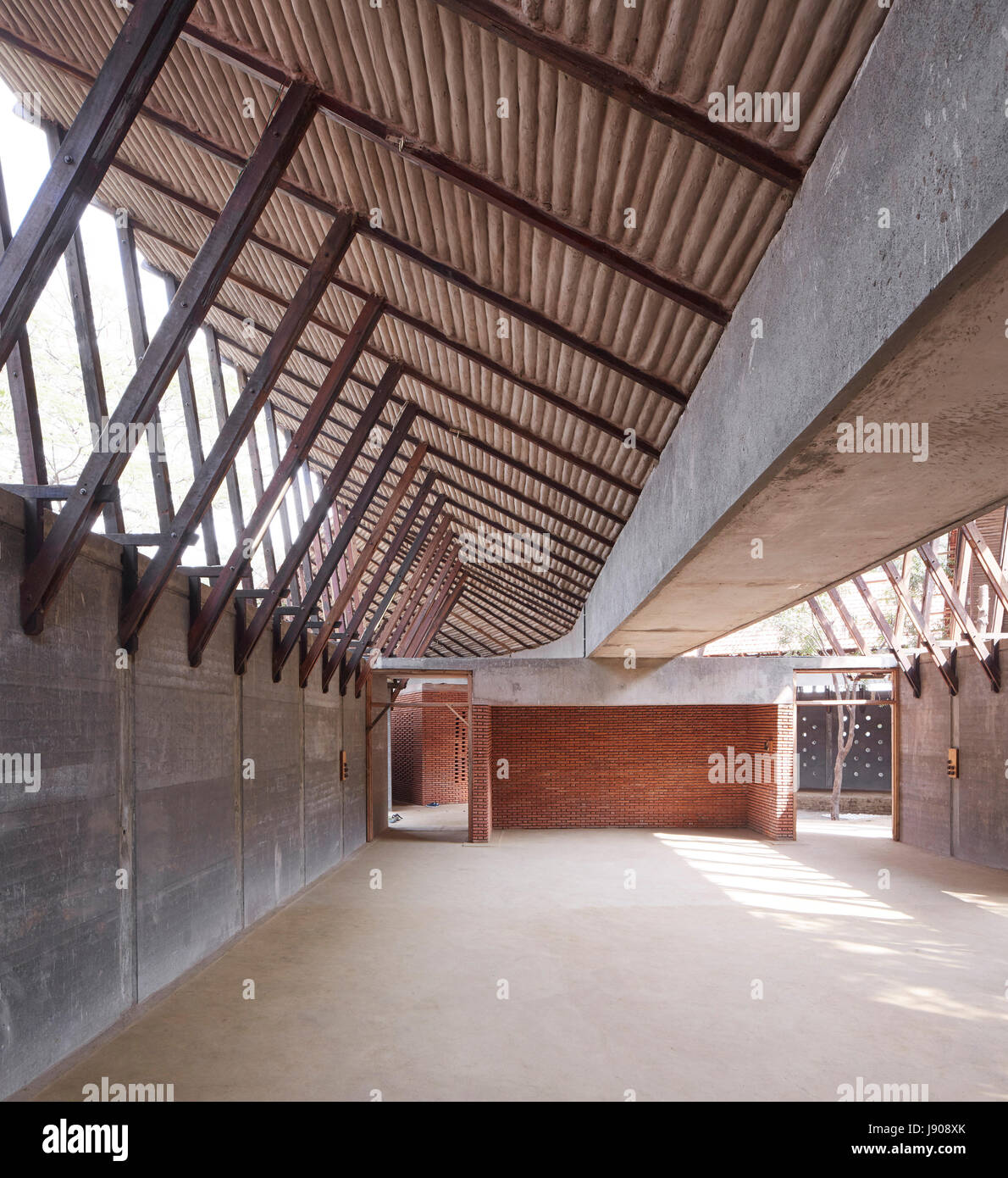 Interior view of empty congregation hall. Jetvanaa, Sakharwadi, India ...