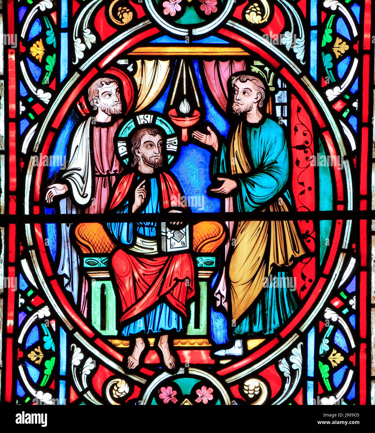 Scene from Life of Jesus, by Adolph Didron, Paris, 1860, stained glass ...