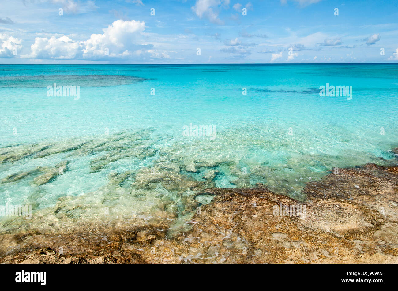 The transparent waters of Caribbean Sea on Half Moon Cay island beach ...