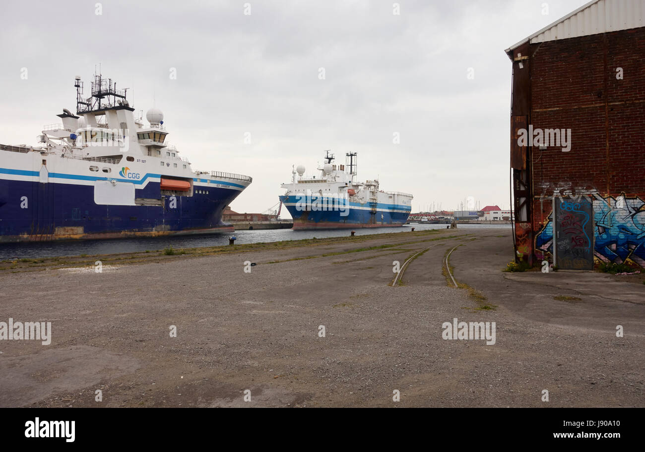 Town of Dunquerke, Normandy, France: port authority area with docks and ...